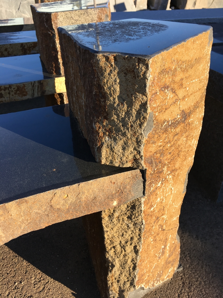 Black Basalt Double Arm Benches | Stone Garden Furniture and Elements